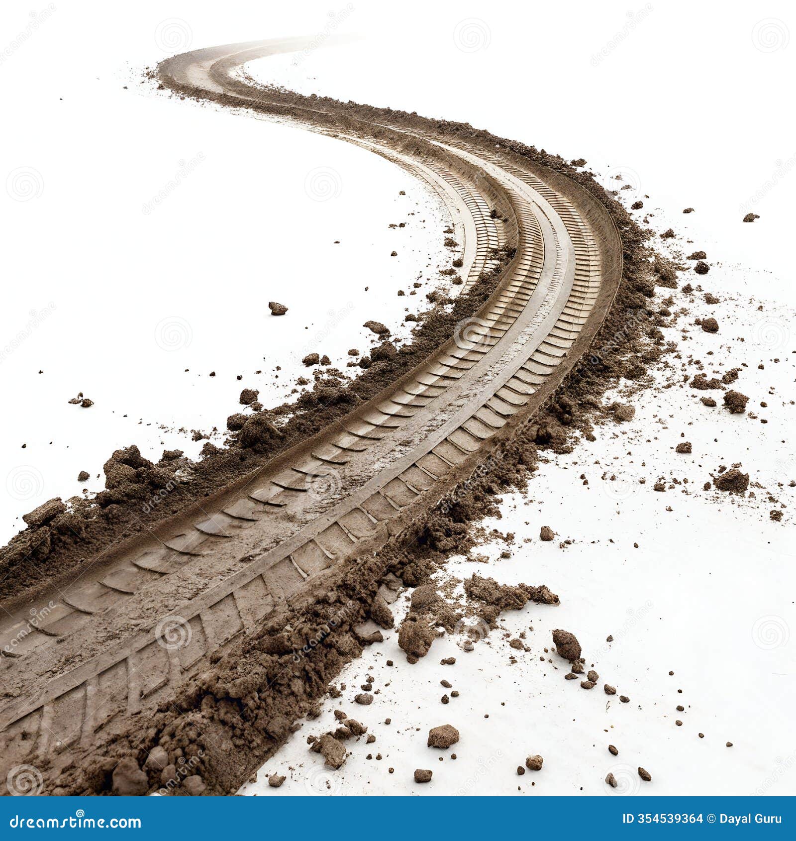 Curved Tire Track With Mud Splash Isolated On White Background Stock ...