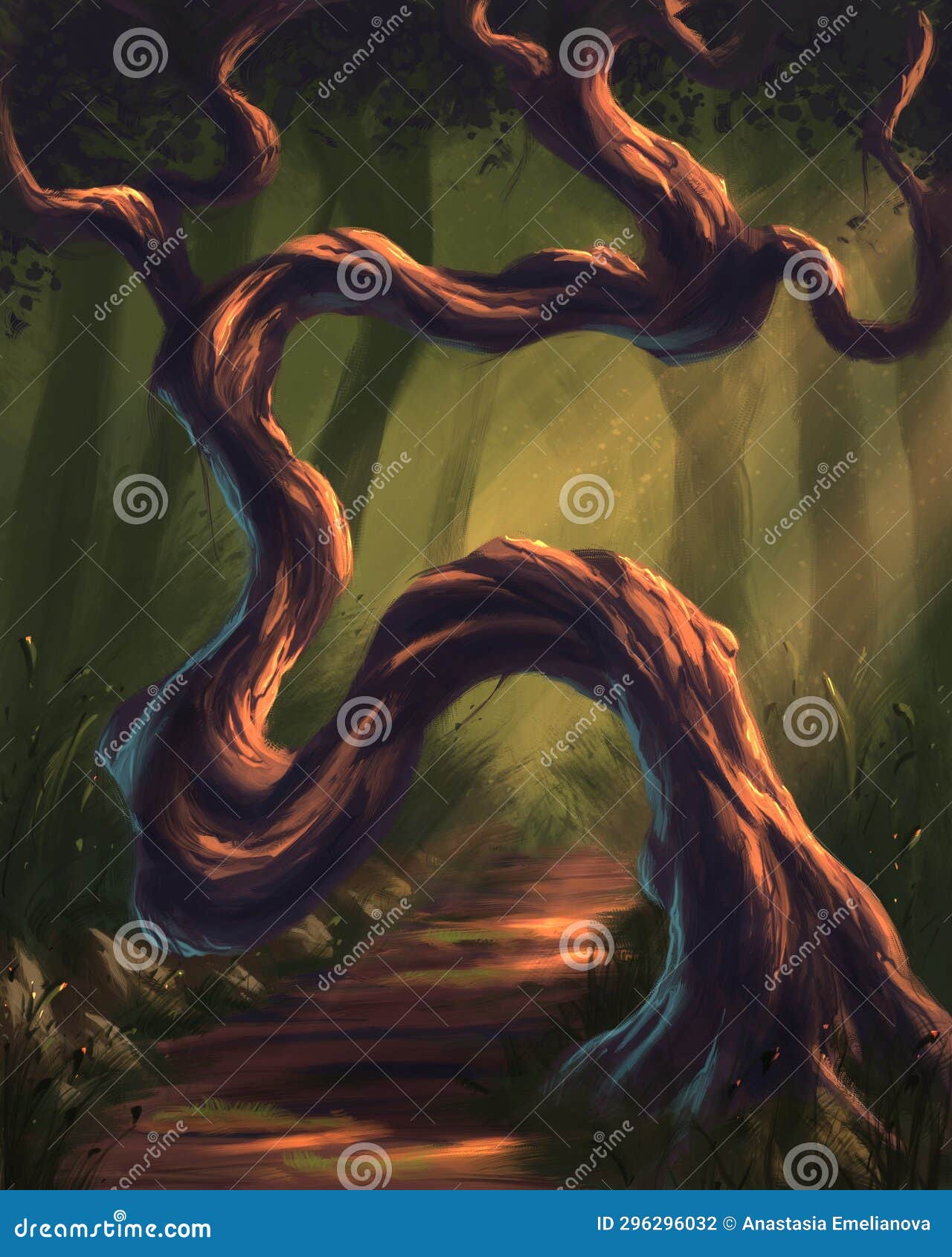 Curved Tree in the Forest Drawing Stock Illustration - Illustration of ...