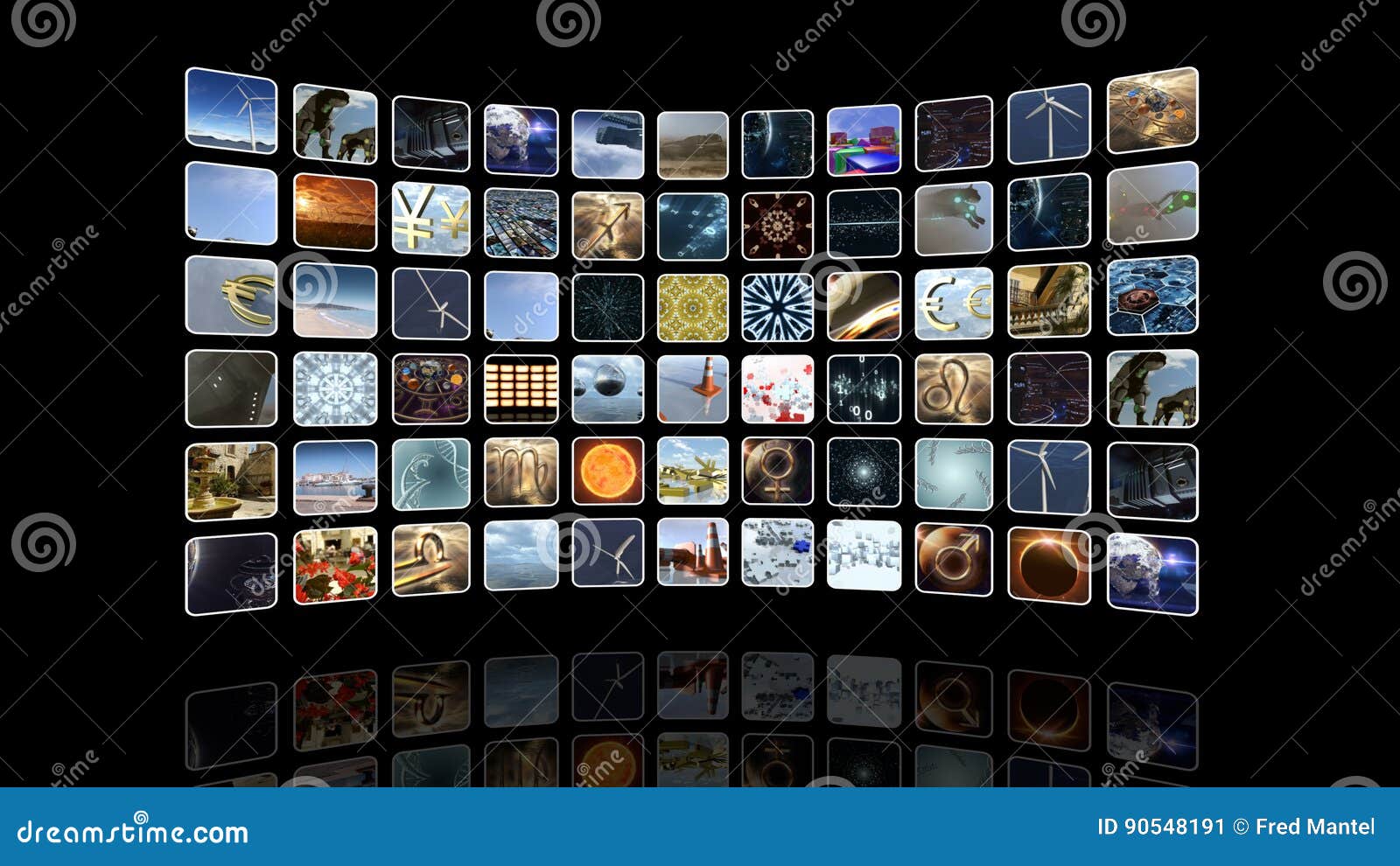 Curved Video Wall with Icons. 3D Rendering Stock Illustration ...