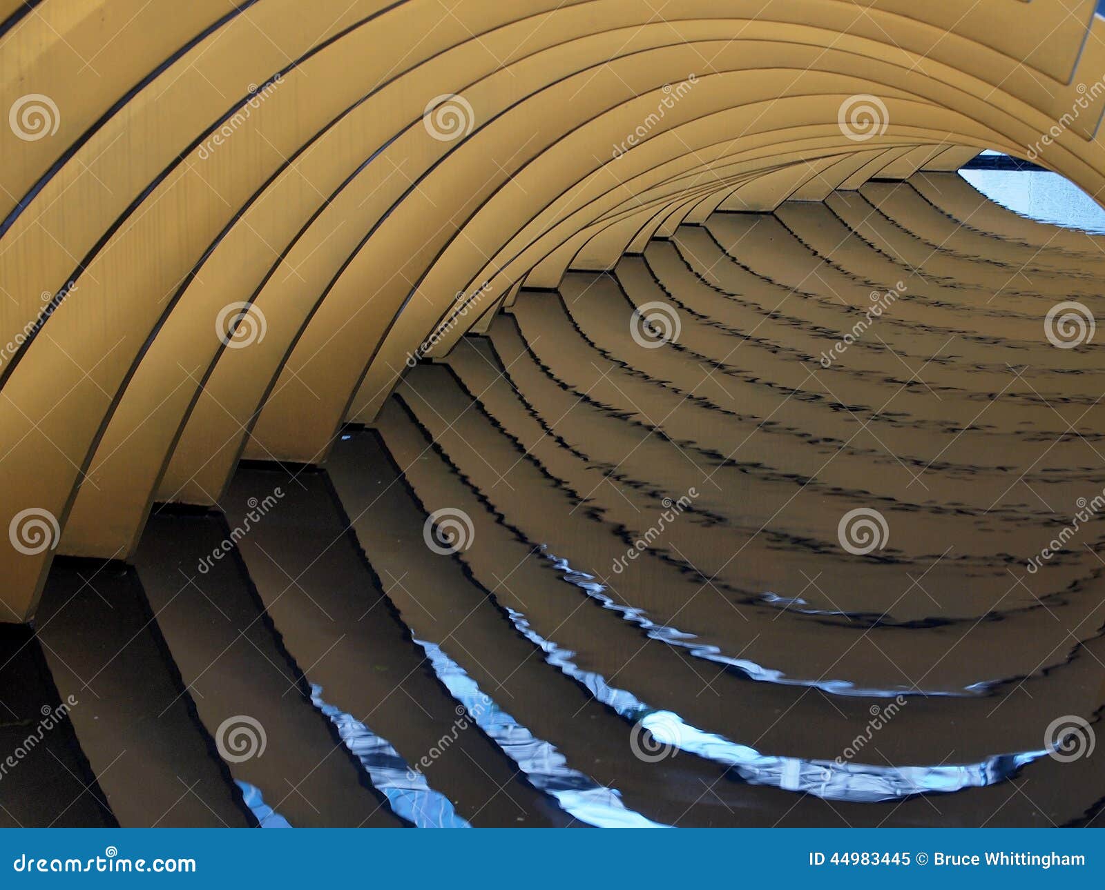 Curved Water Sculpture Fountain, Ribs Reflected in Water Stock Image ...