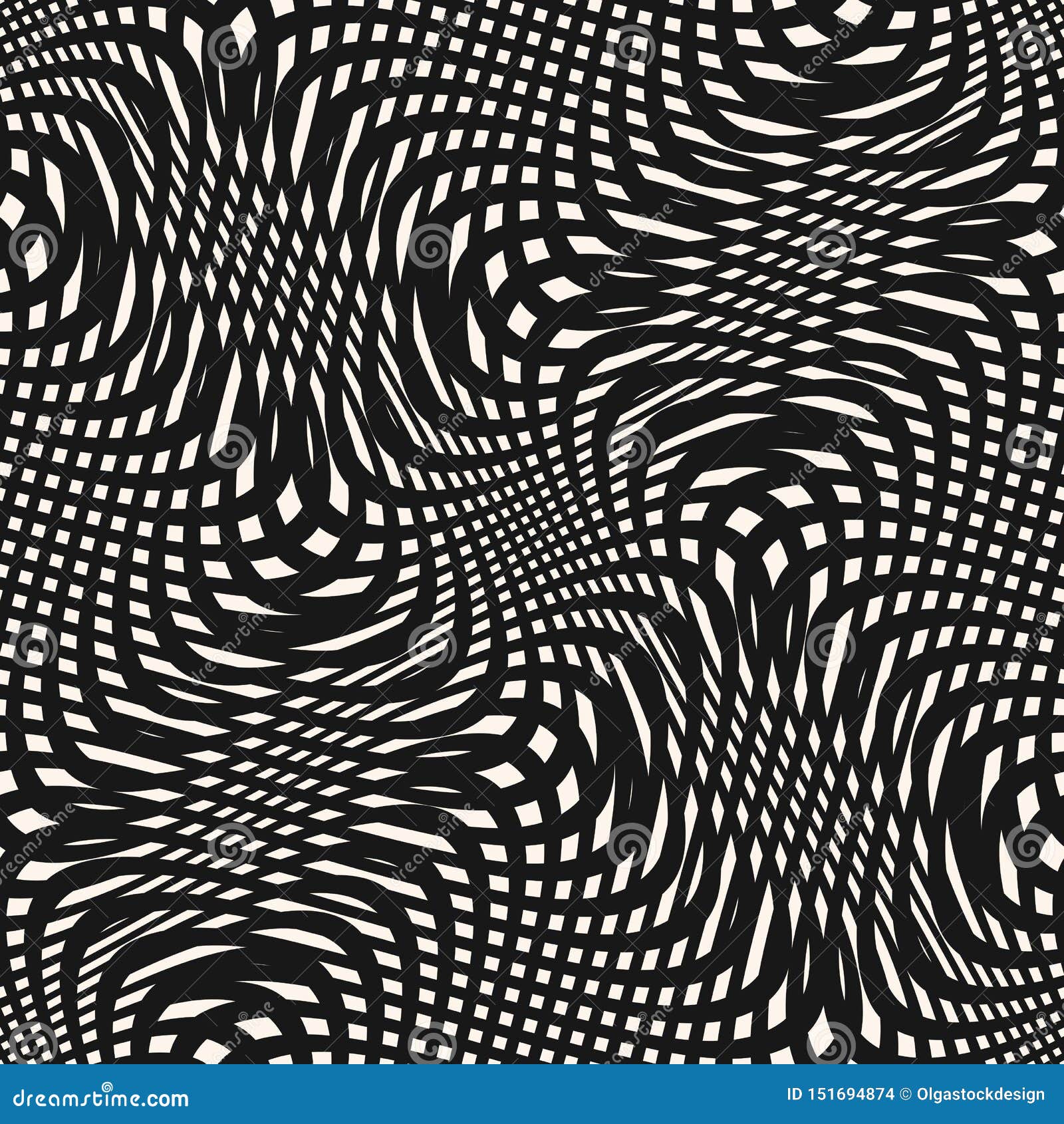 Curved Lines Seamless Pattern. Vector Black and White Ripple Surface ...