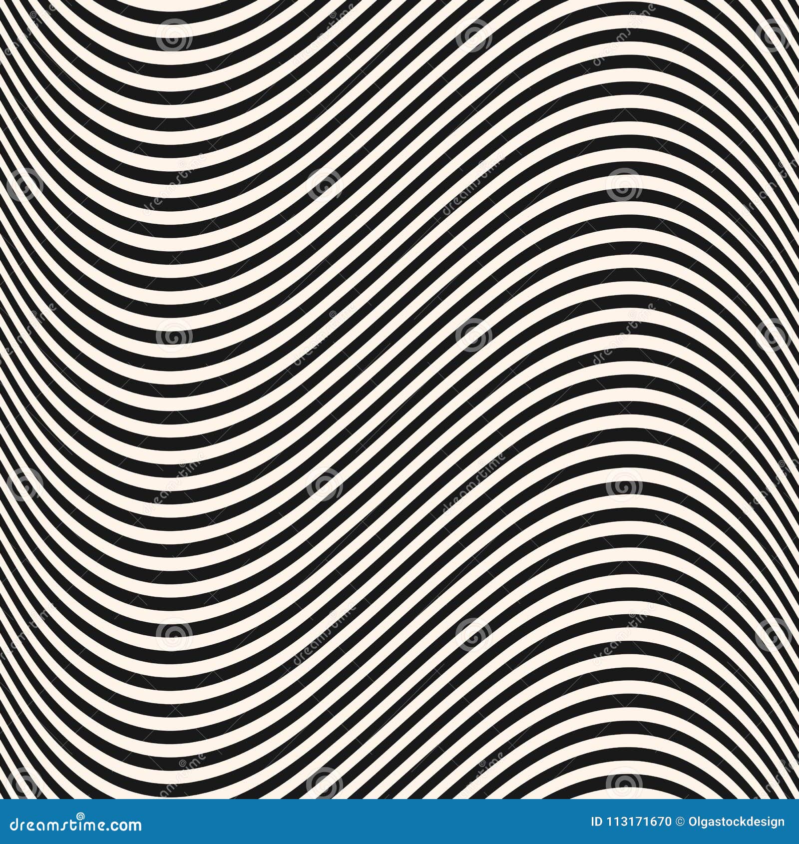 Curved Wavy Lines Seamless Pattern. Dynamical 3D Effect, Illusion of ...