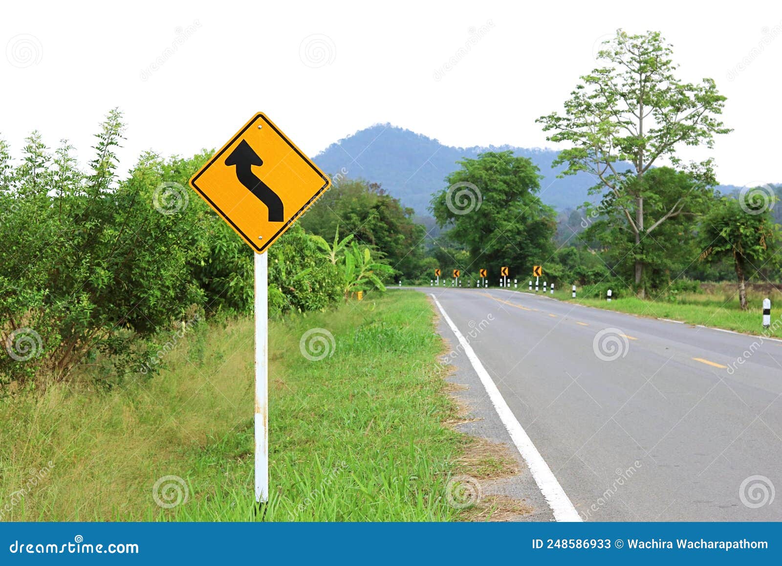 Curved Way Ahead Traffic Road Warning Sign. Stock Image - Image of ...