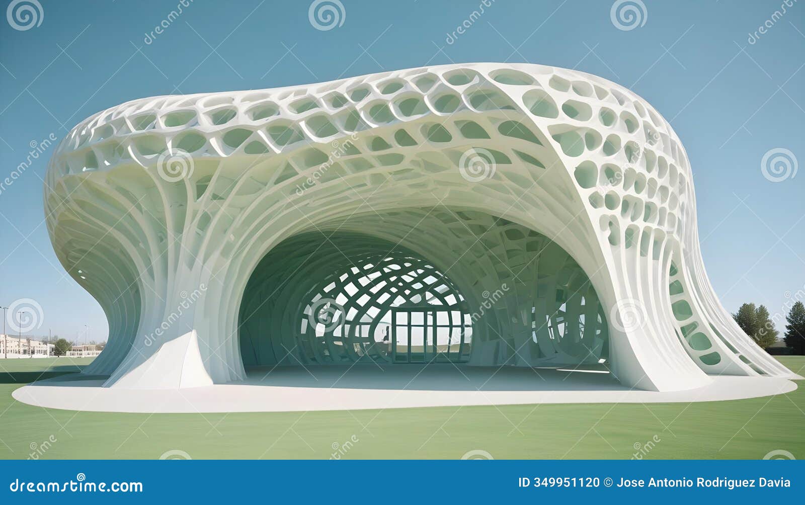 Curved White Architectural Structure with Repeating Patterns and Lines ...