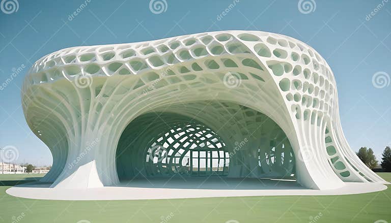 Curved White Architectural Structure with Repeating Patterns and Lines ...