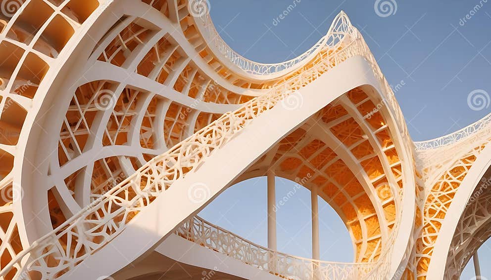 Curved White Architectural Structure with Repeating Patterns and Lines ...