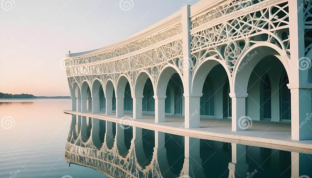 Curved White Architectural Structure with Repeating Patterns and Lines ...