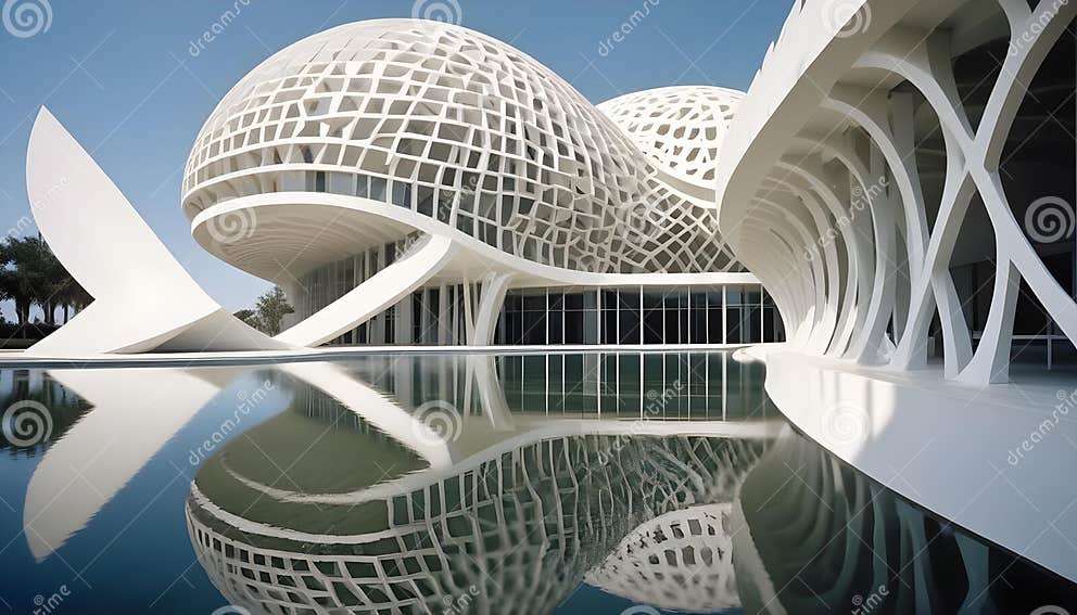 Curved White Architectural Structure with Repeating Patterns and Lines ...