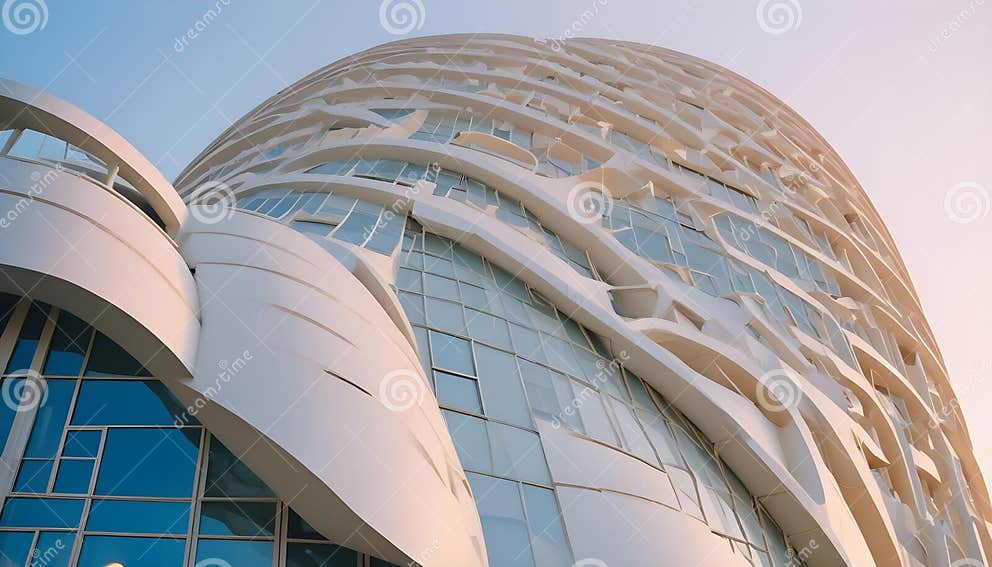 Curved White Architectural Structure with Repeating Patterns and Lines ...