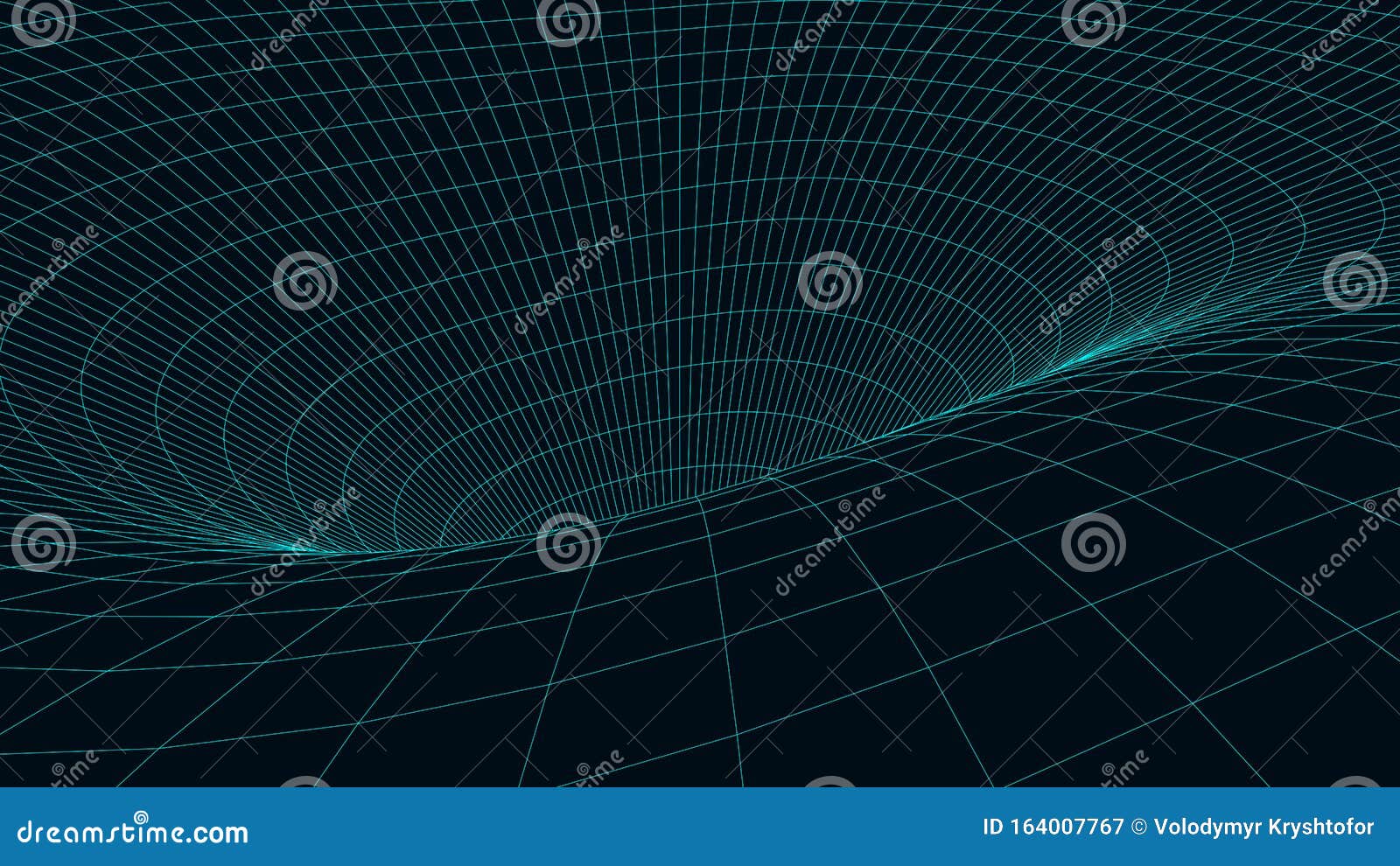 Curved Wireframe Abstract Tunnel. Wavy 3D Vector Wormhole with a Mesh ...
