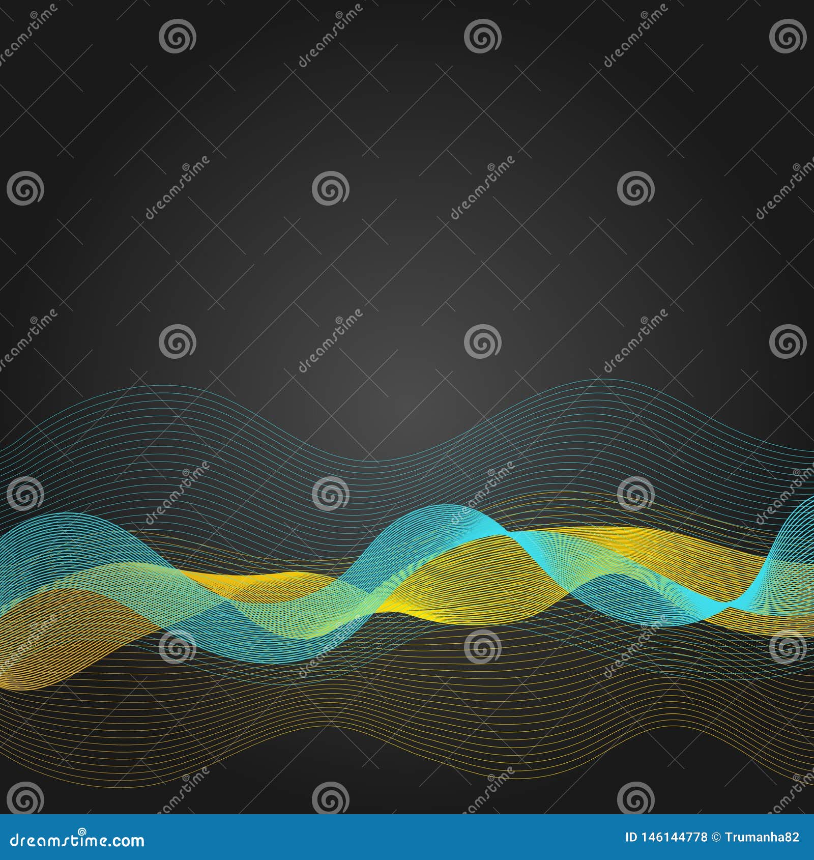 Abstract Blue and Yellow Bending Lines Mesh in Black Background Stock ...