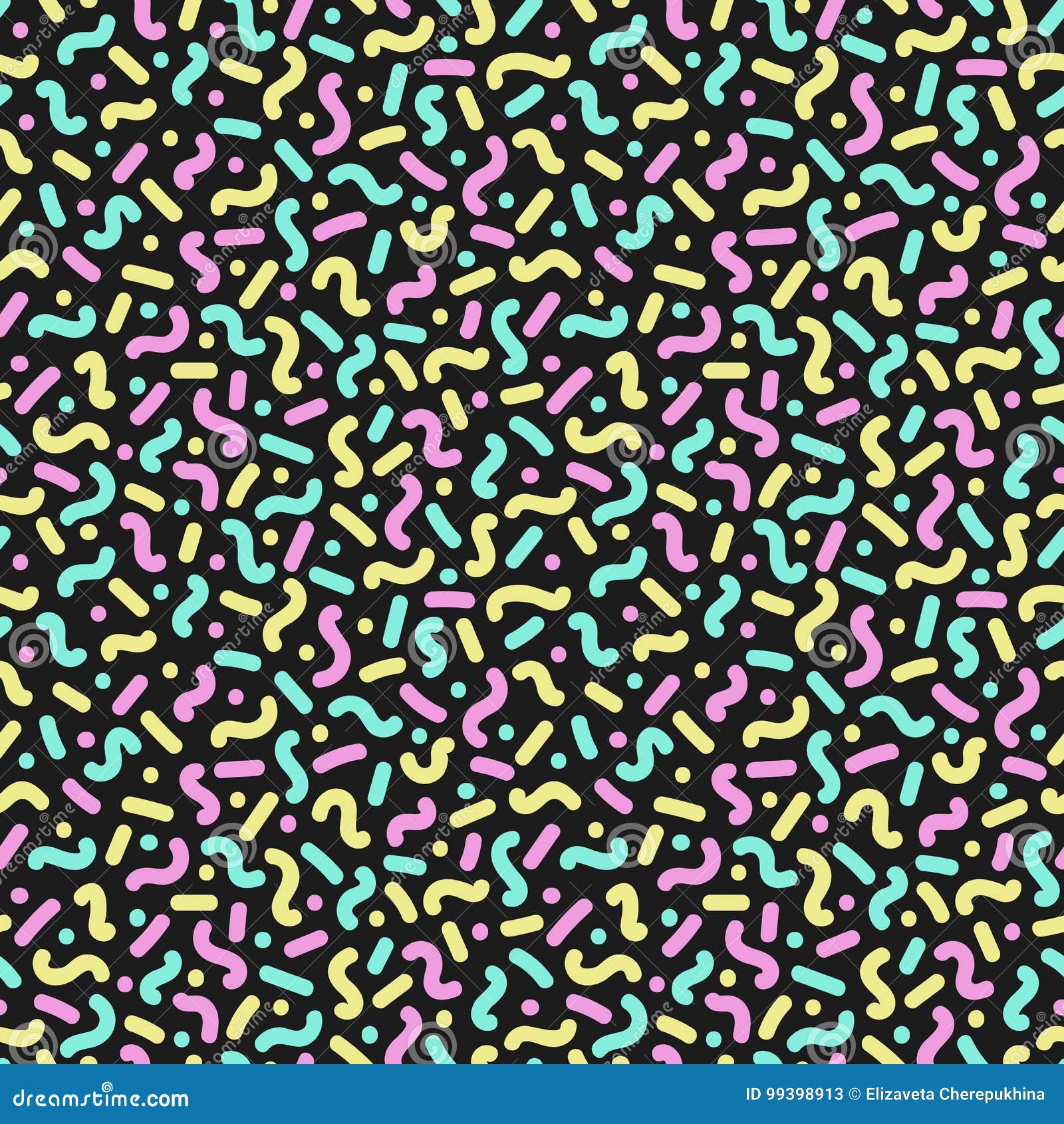 Curves and Dots. Seamless Pattern in Memphis Style Stock Vector ...