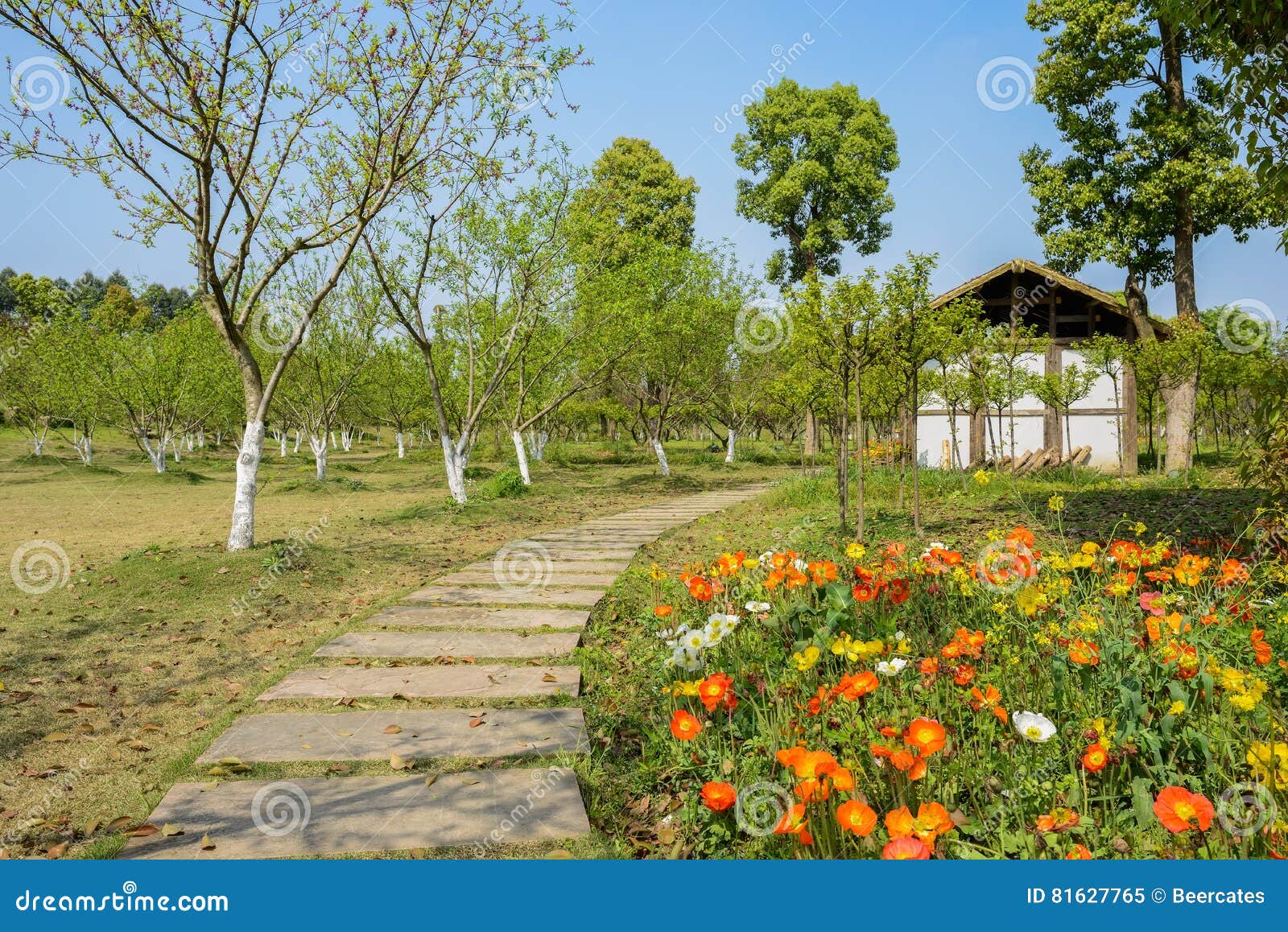 Curving Flagstone Pavement Between Aged Balustrade And Enclosure ...