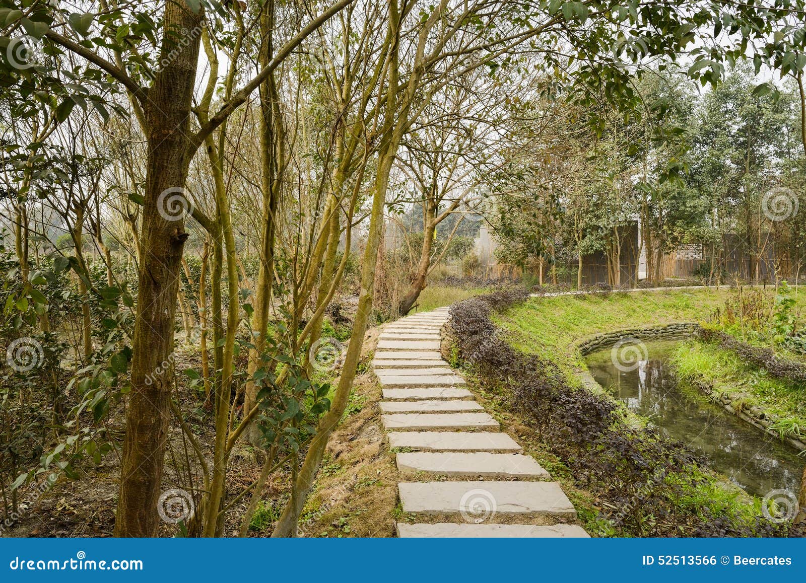 Curving Flagstone Pavement Between Aged Balustrade And Enclosure ...