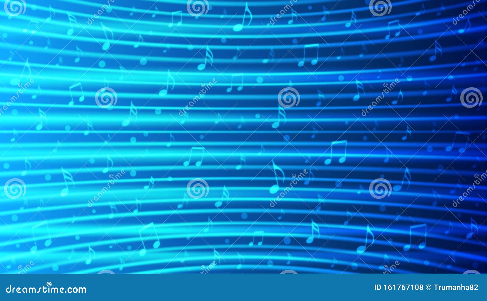 Abstract Music Notes in Blue Gradient Background with Shining Curves ...