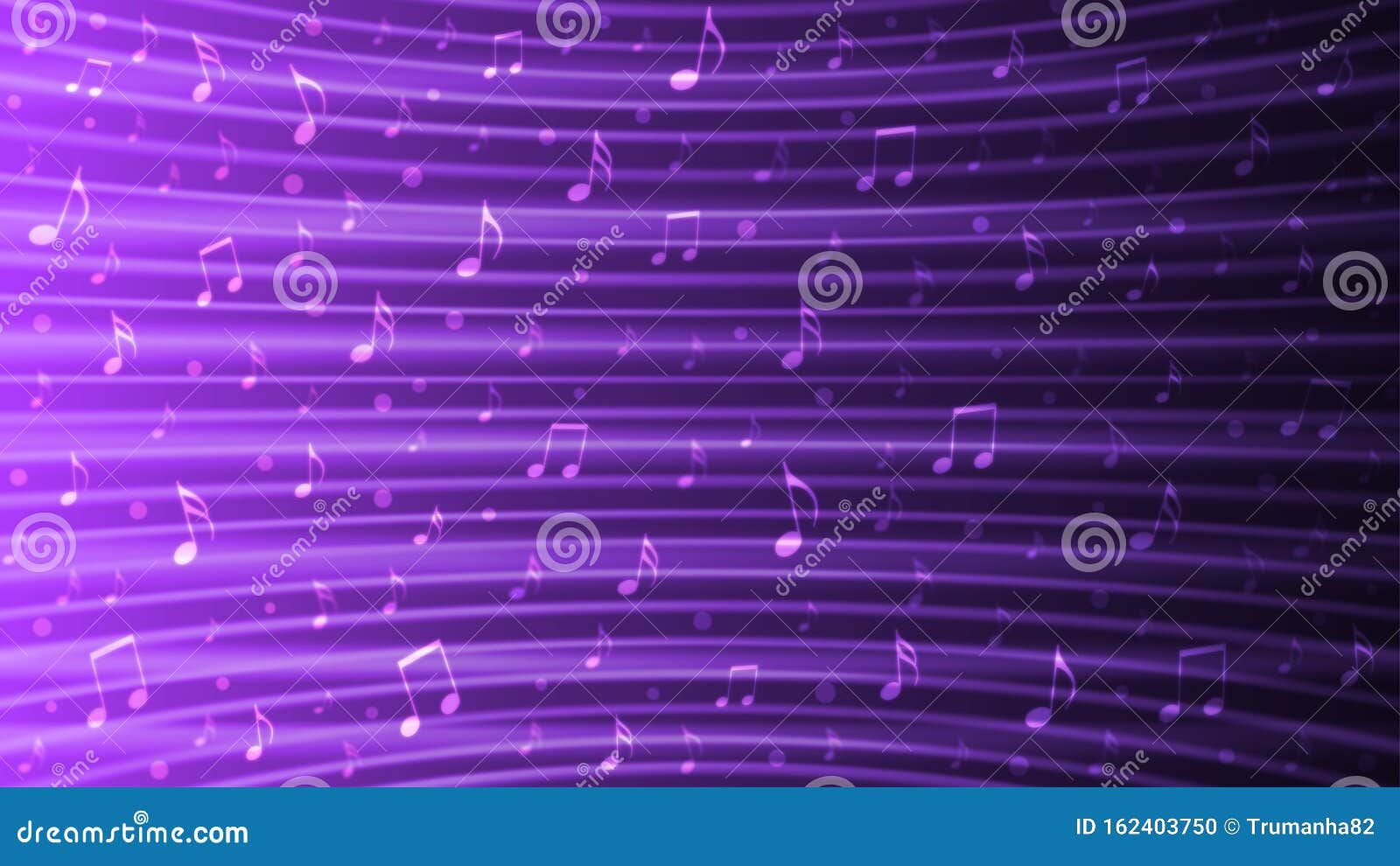Abstract Music Notes in Purple Gradient Background with Shining Curves ...
