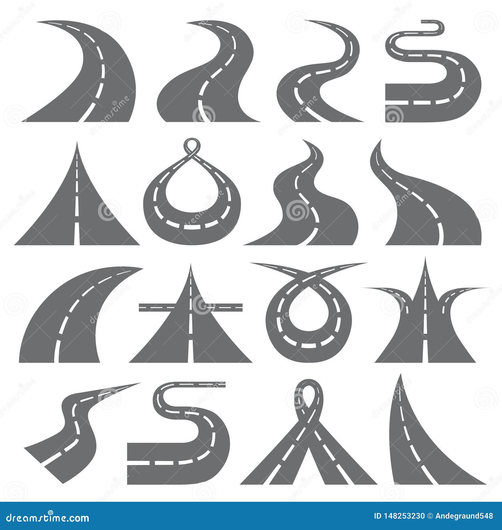 Curving Road Symbols Flat Icons Vector Set Stock Vector - Illustration ...