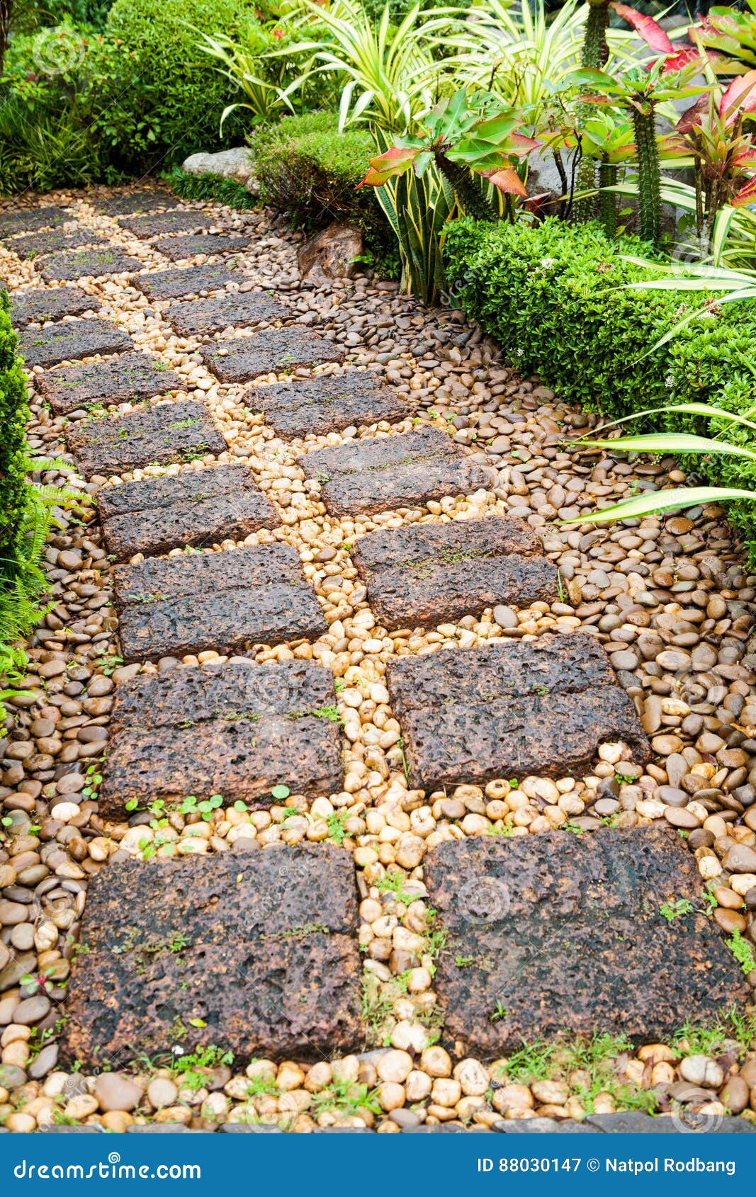 Curving Stone Walkway in the Garden Stock Image - Image of navigation ...