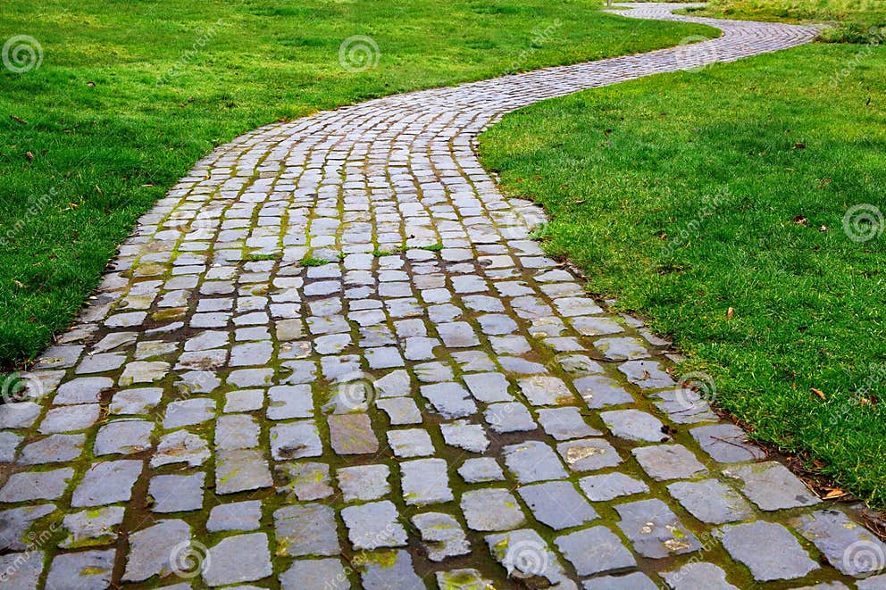 Curvy Brick Path in grass stock photo. Image of road - 23535422