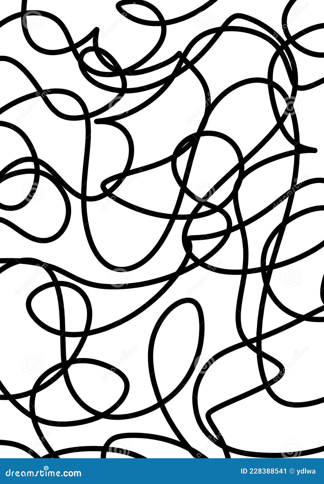 Curvy Lines in Black on White, Chaotic Doodle, Messy Sketch ... Curvy Lines in Black on White, Chaotic Doodle, Messy Sketch ...