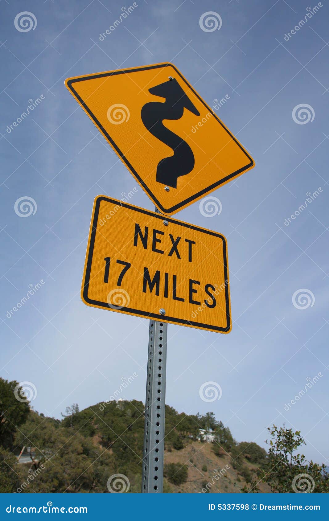 Curvy Mountain Road Sign stock photo. Image of calafornia - 5337598