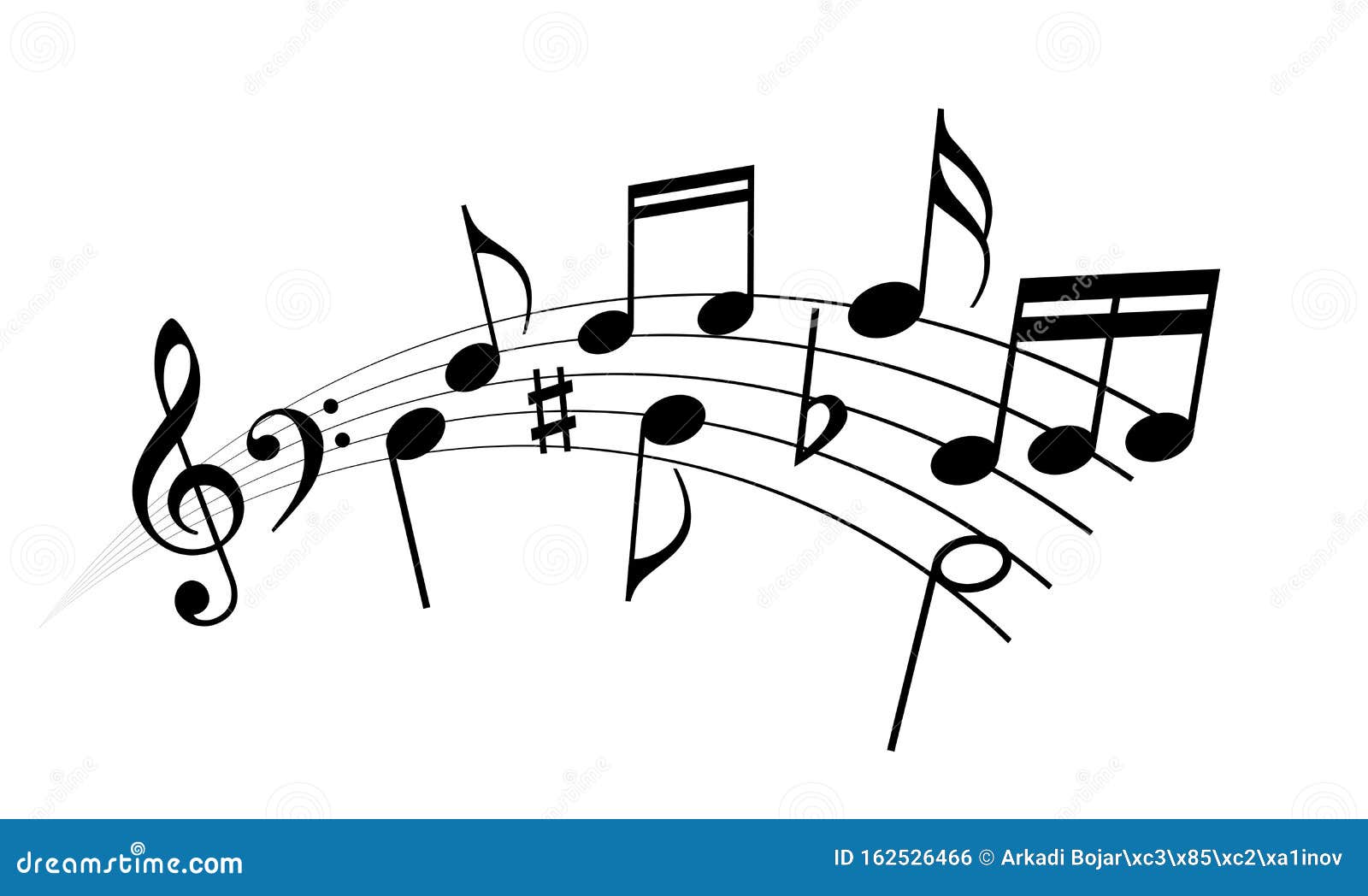 Curved Staff With Notes. Music Logo Sign. Vector Illustration ...