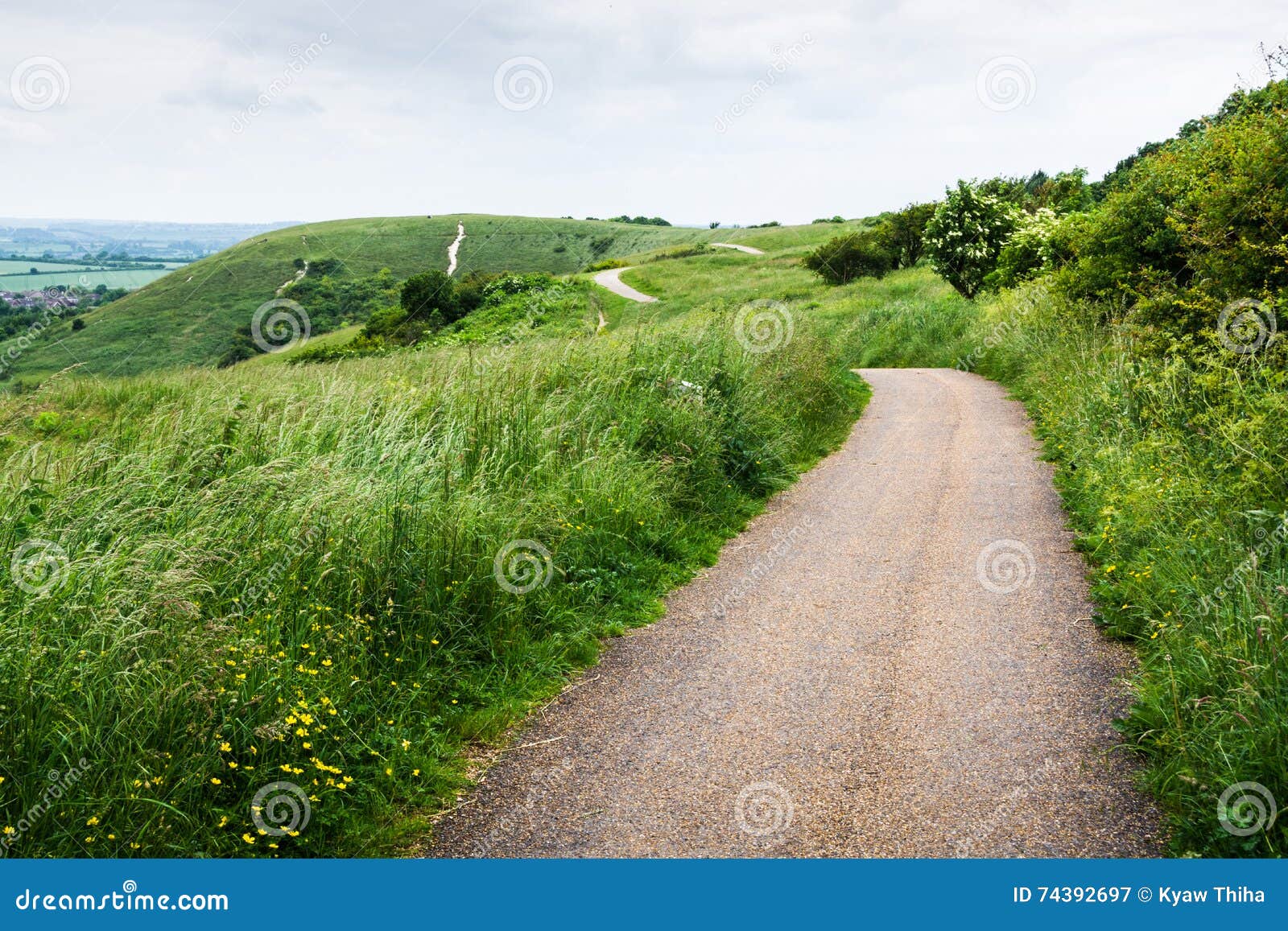 Curvy Path on Hilly Landscape on Cloudy Day Stock Image - Image of ...