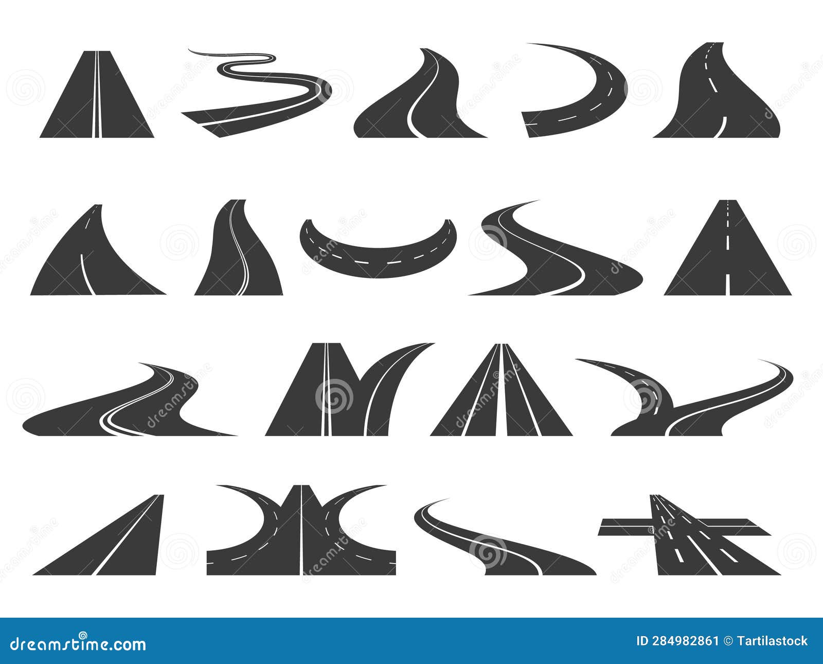 Curvy Road Elements. Perspective Highway Windings, Winding Road and ...