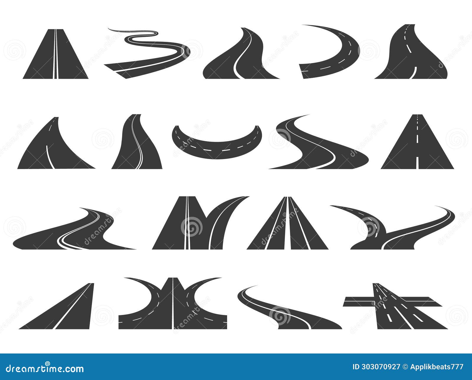 Curvy Road Elements. Perspective Highway Windings, Winding Road and ...