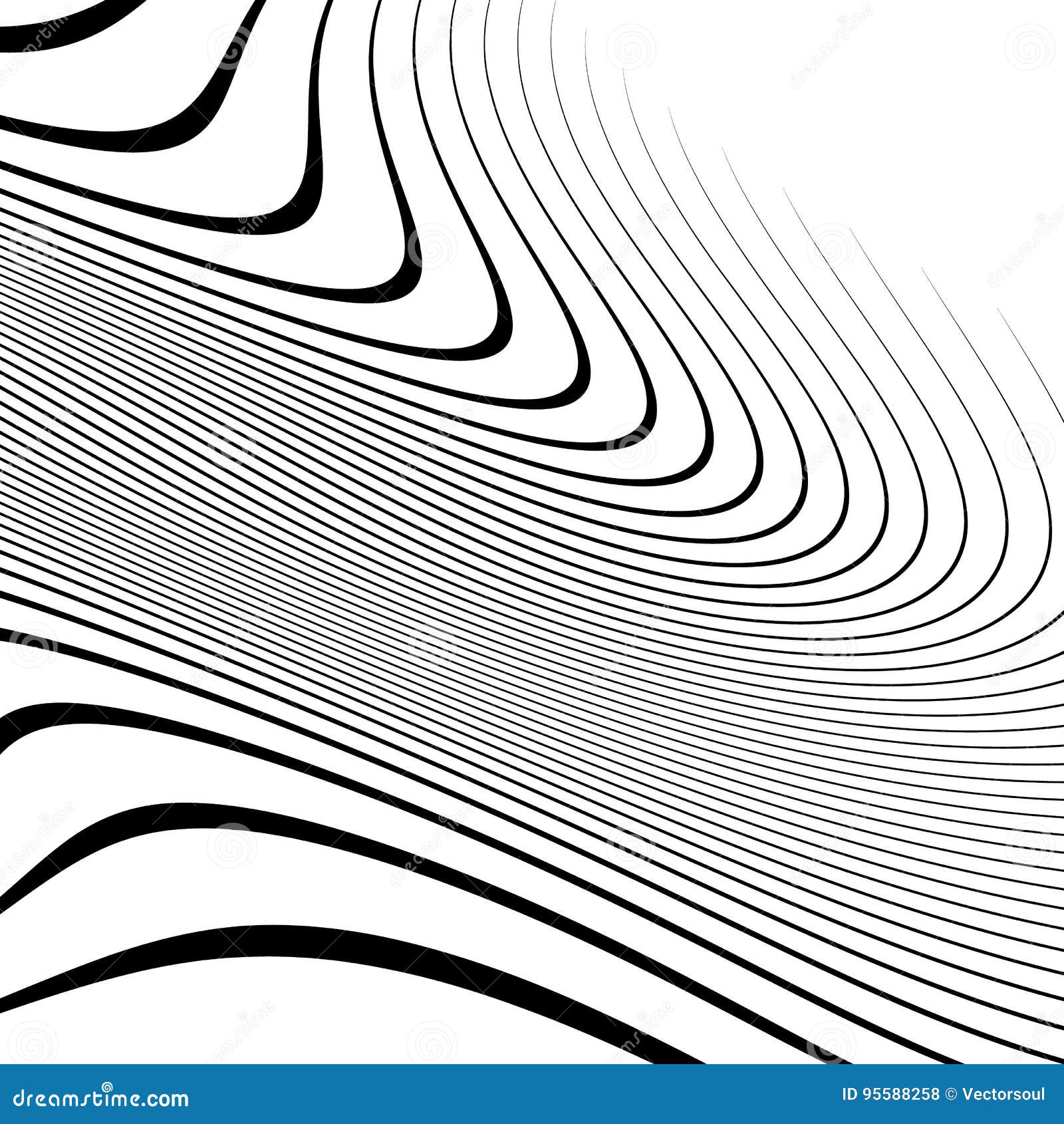 Curvy, Waving Lines Abstract Geometry Element. Monochrome Distorted ...