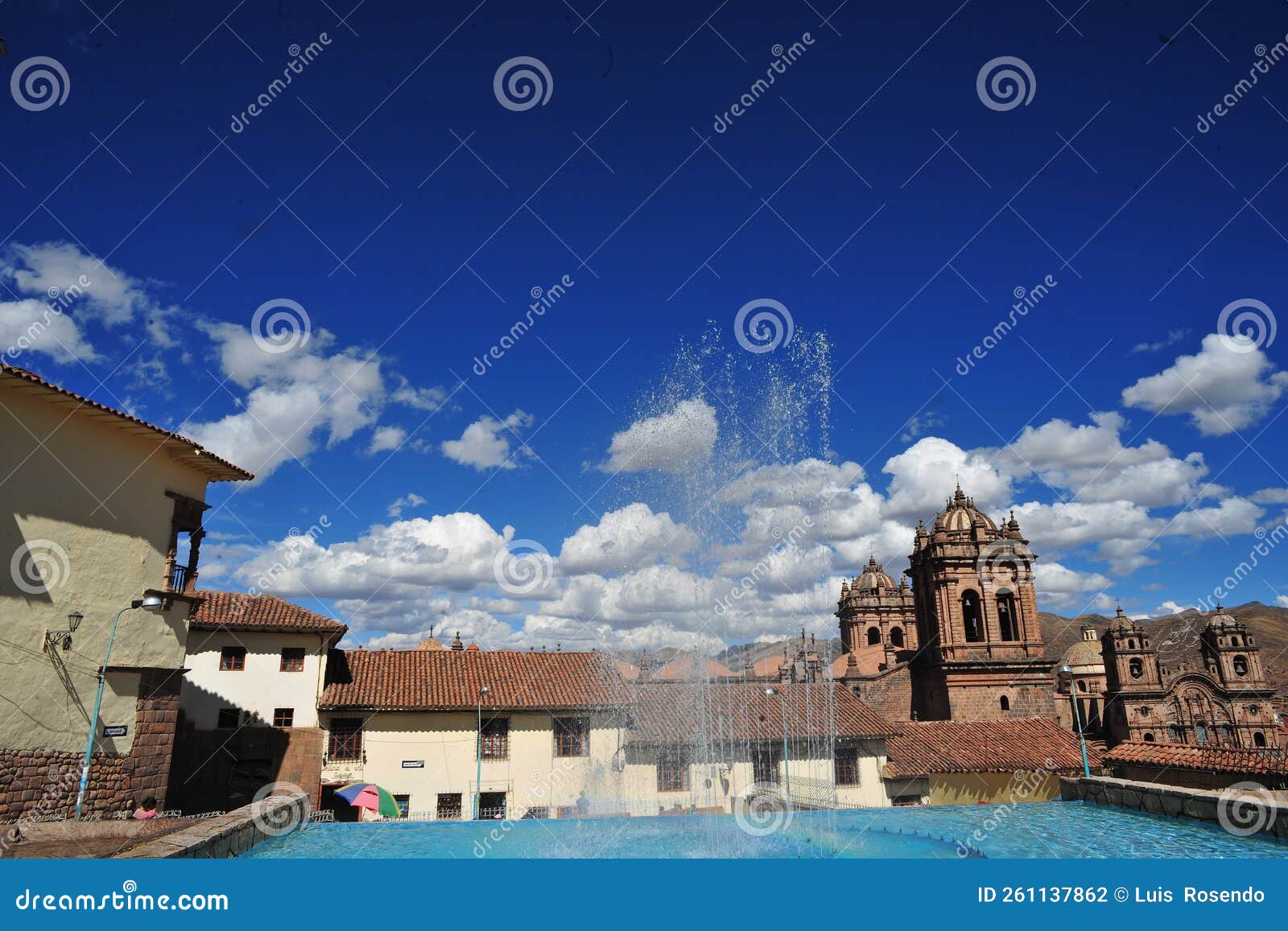 Cusco, Peru Historic Colonial Buildings on Main, with Wather Fountain ...