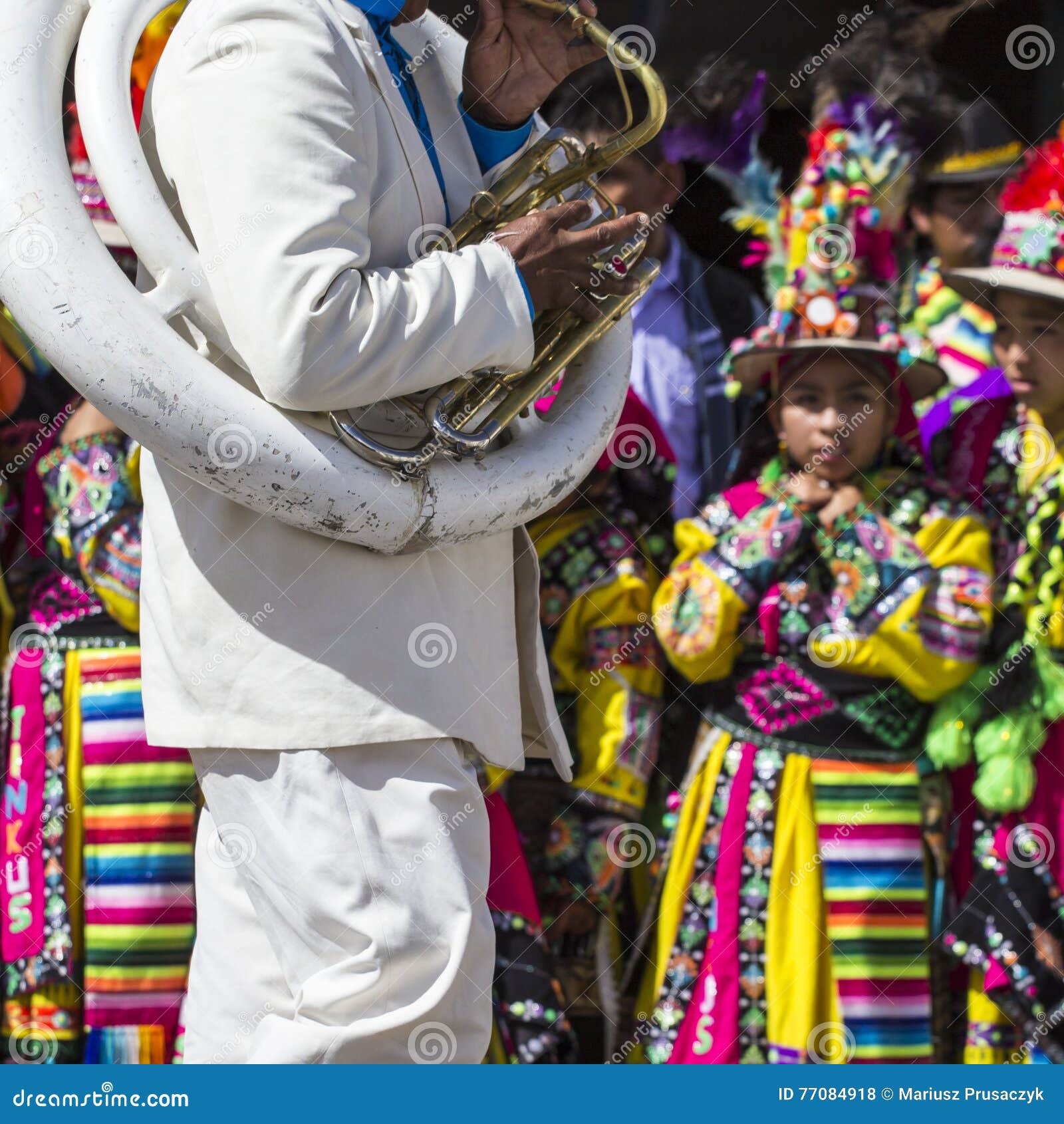 CUSCO - PERU - JUNE 06, 2016 Unknown Musicians of a Brass Band O ...
