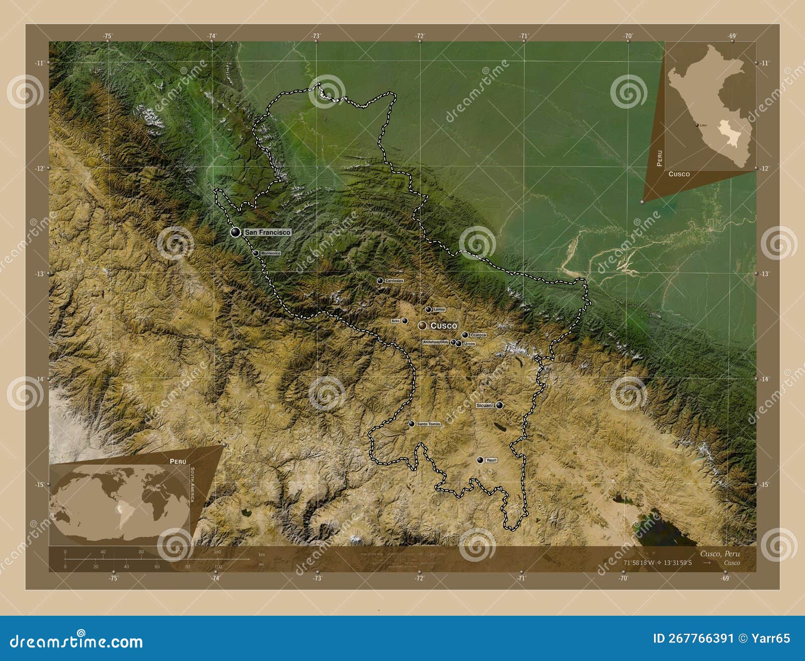 Cusco, Peru. Low-res Satellite. Labelled Points of Cities Stock ...