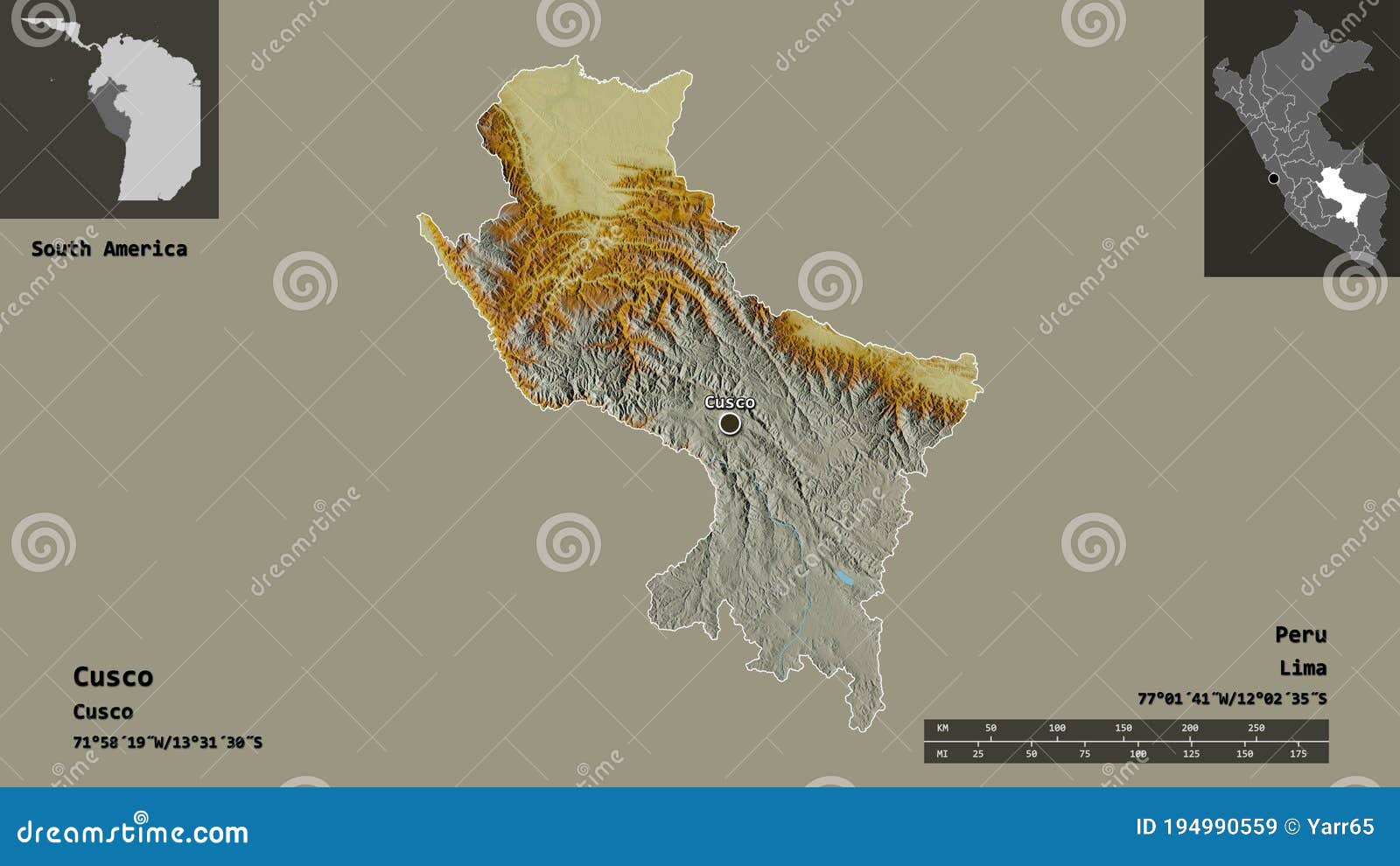 Cusco, Region of Peru,. Previews. Relief Stock Illustration ...