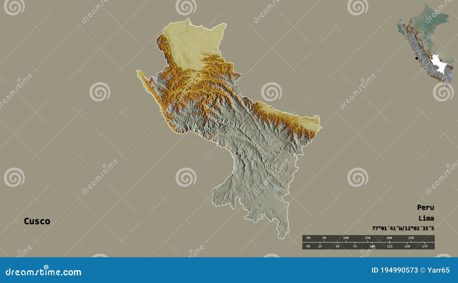 Cusco, Region of Peru, Zoomed. Relief Stock Illustration - Illustration ...
