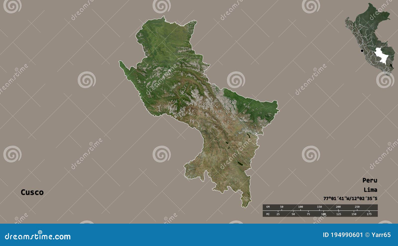 Cusco, Region of Peru, Zoomed. Satellite Stock Illustration ...