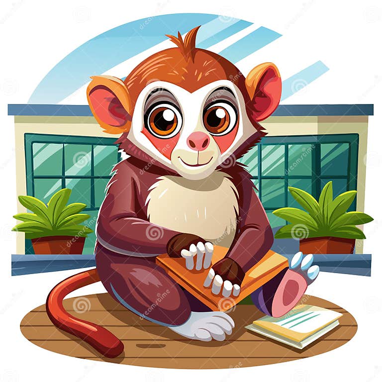Cuscus Monkey Strong Sits School Vector Stock Illustration ...