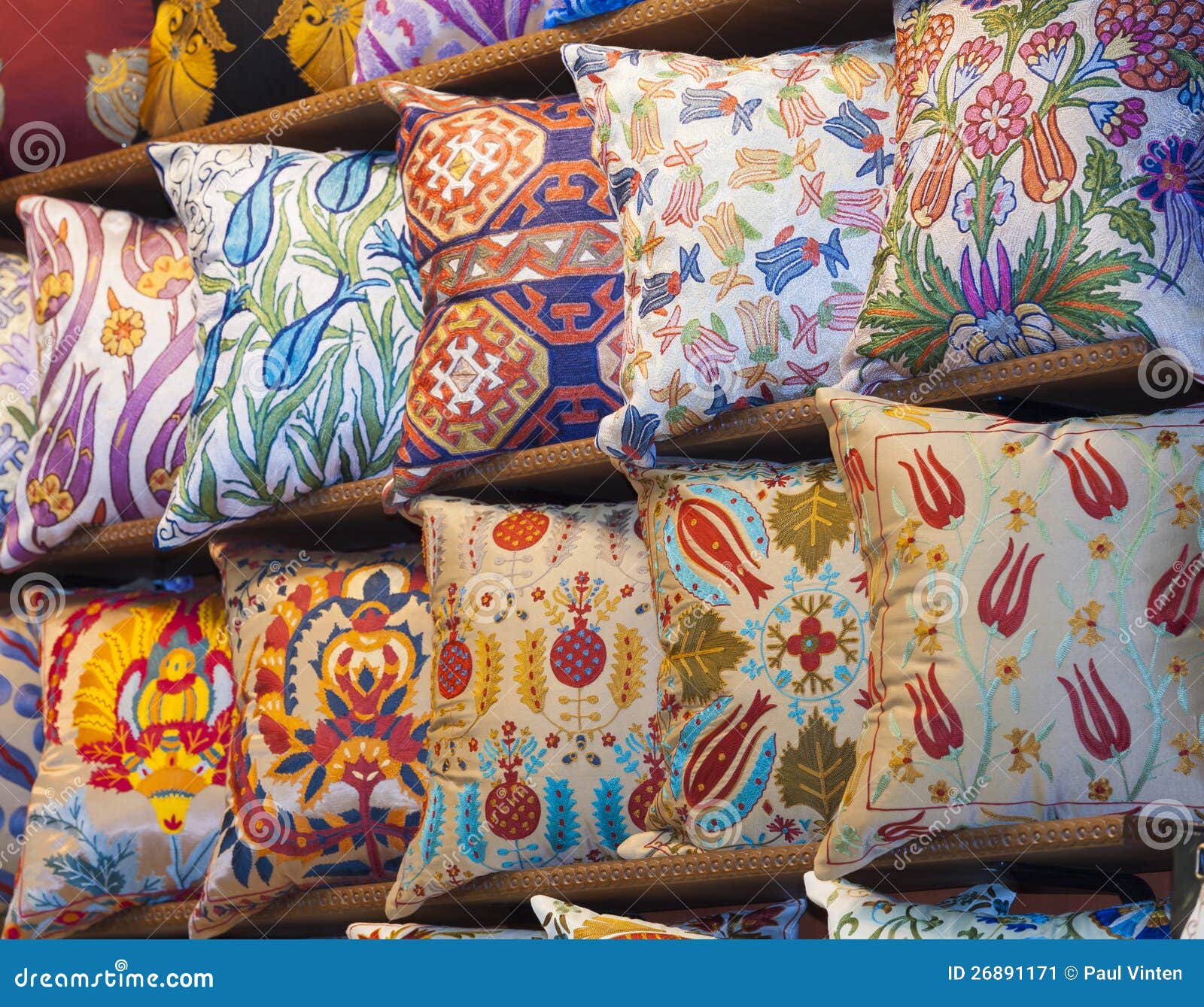 Cushion Display at a Market Stall Stock Image - Image of shelf ...
