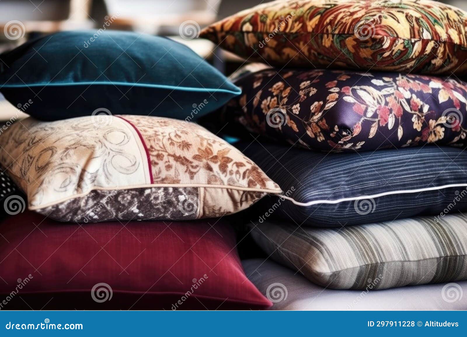 Cushions of Different Shapes and Fabrics Stock Photo - Image of ...