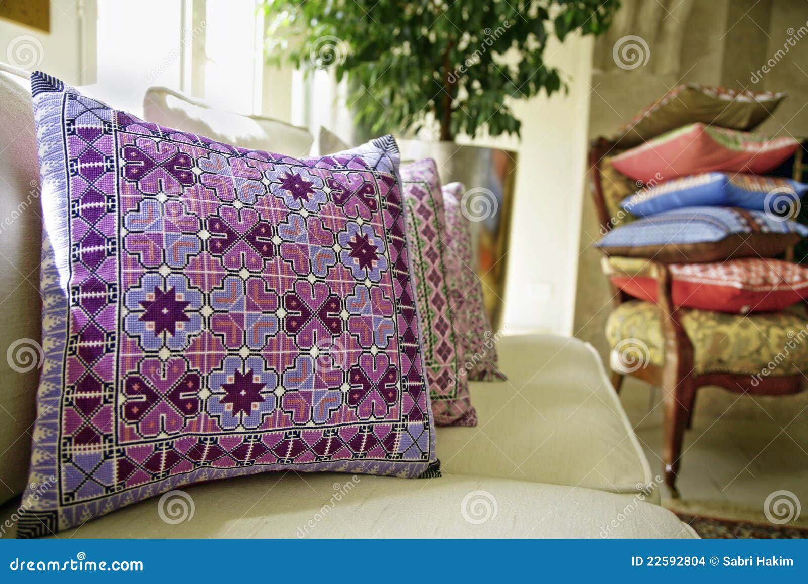 Cushions in living room stock photo. Image of patterned - 22592804