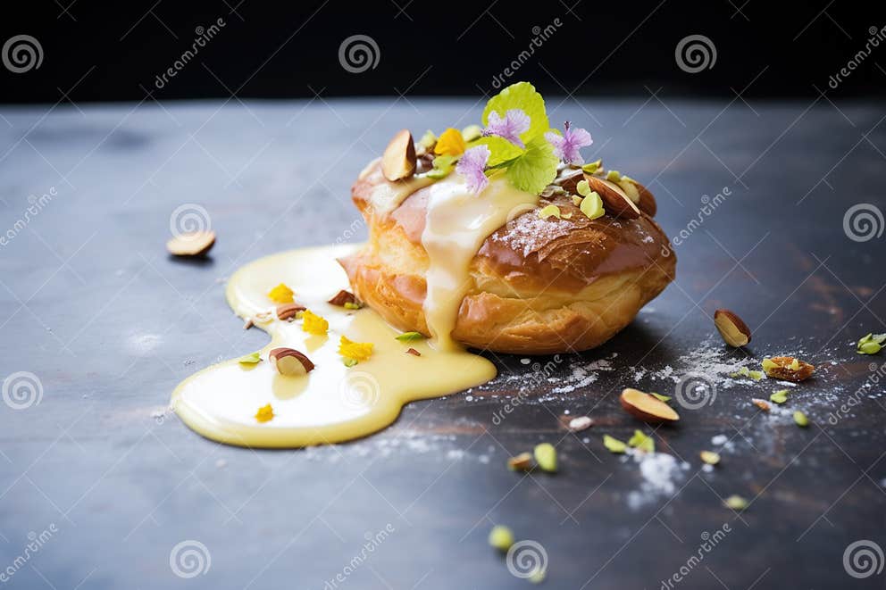 Custard Danish with a Sprinkle of Nuts Stock Photo - Image of goods ...