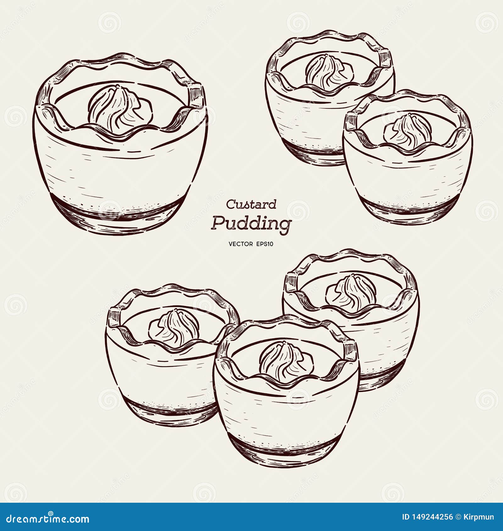 Custard Pudding in Glass. Hand Draw Vector Stock Vector - Illustration ...