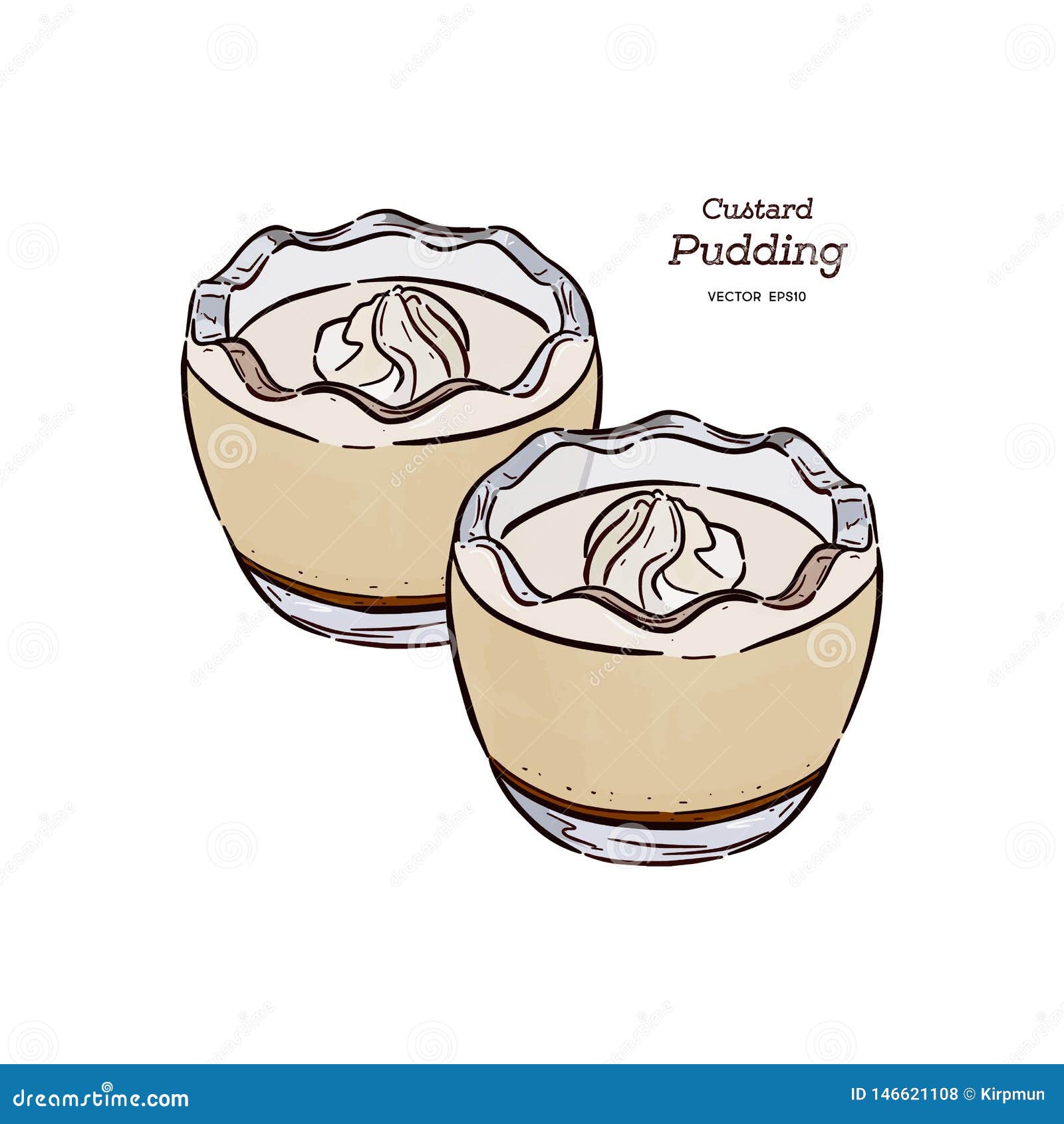 Custard Pudding in Glass. Hand Draw Sketch Vector Stock Vector ...