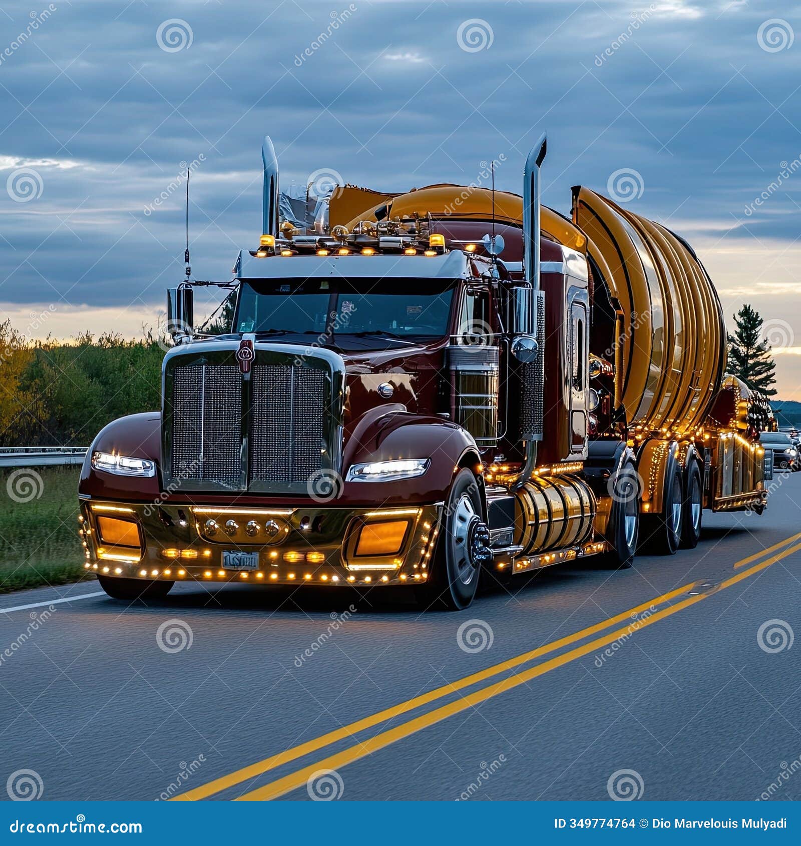 Custom Big Rig Truck on Highway Stock Illustration - Illustration of ...