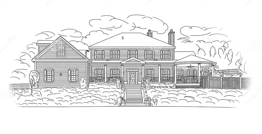 Custom Black House Facade Drawing on White Stock Illustration ...