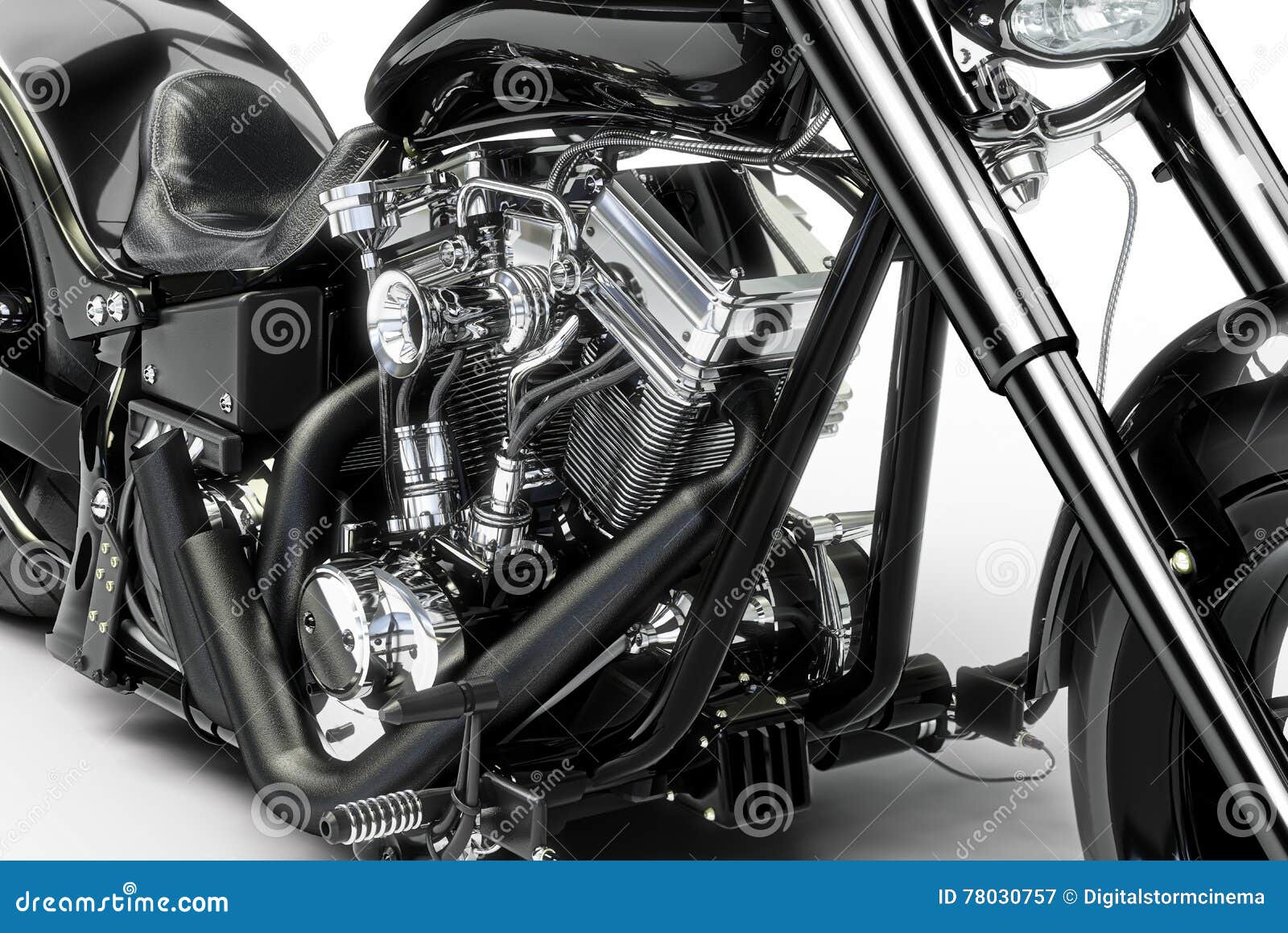Custom Black Motorcycle on a White Background. Stock Illustration ...