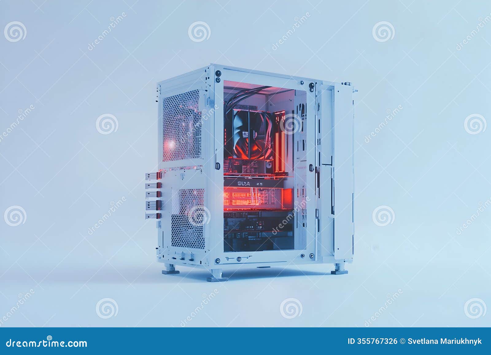Custom Built Gaming PC with Visible Hardware and Modern Cooling Fans ...