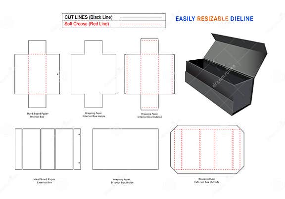 Custom Collapsible Rigid Box, Foldable Rigid Box Dieline Template Stock ...