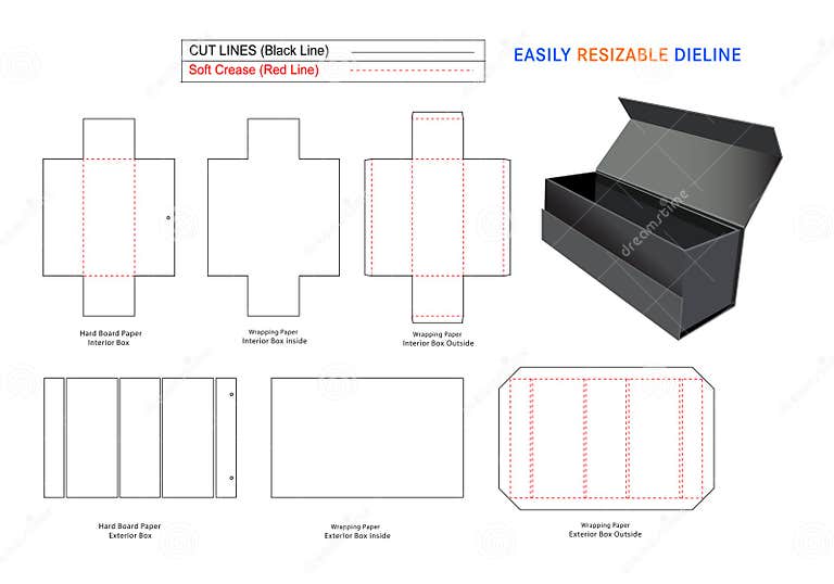 Custom Collapsible Rigid Box, Foldable Rigid Box Dieline Template Stock ...