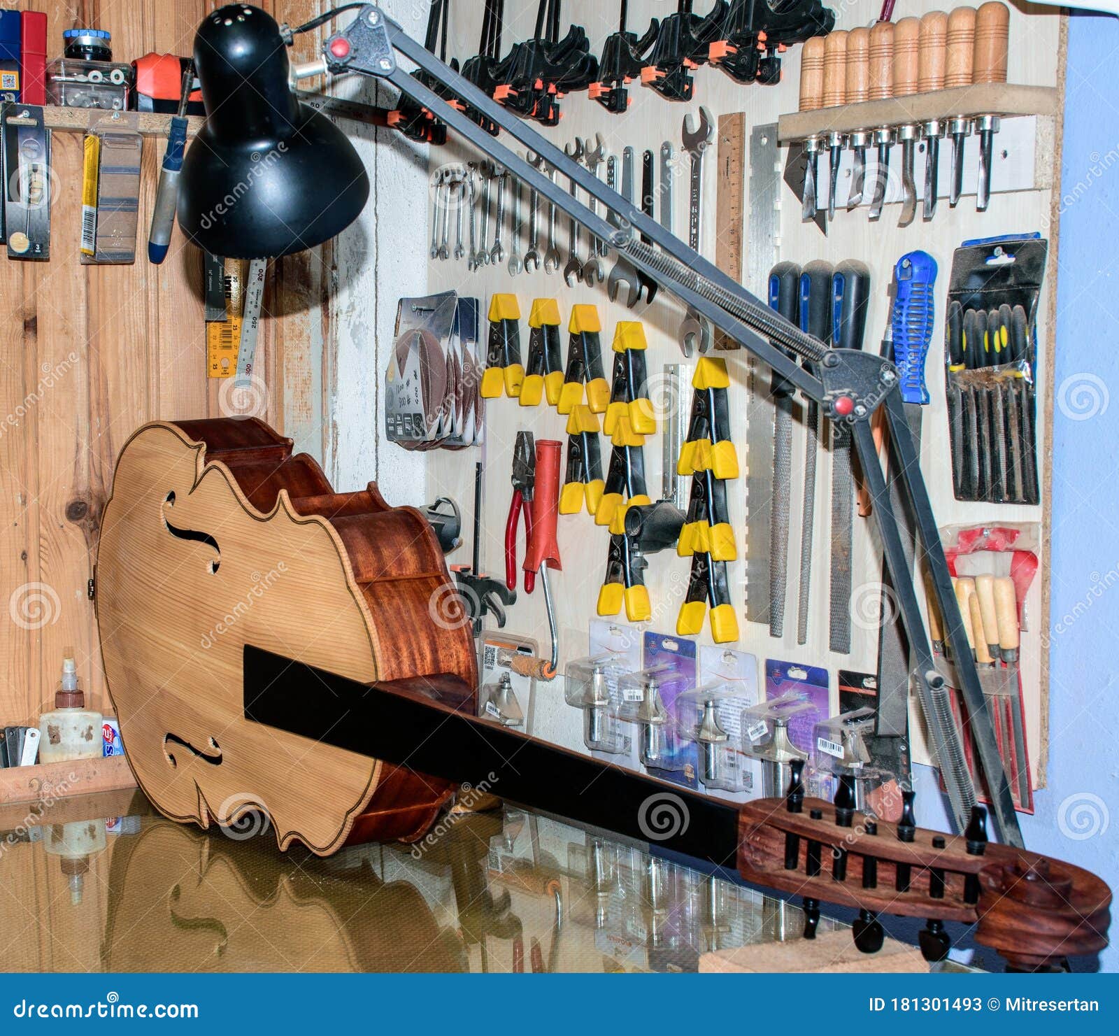 Custom Design Handmade Cello Musical Instrument on Process in Workshop ...
